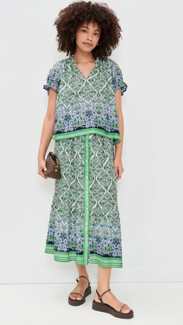 Xirena Taryn Floral Print Midi Skirt - Blue Mint