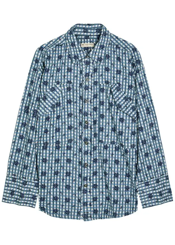 Free People Checked Cotton Shirt - Navy