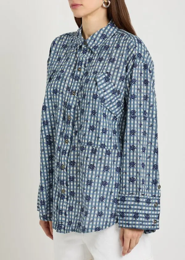 Free People Checked Cotton Shirt - Navy