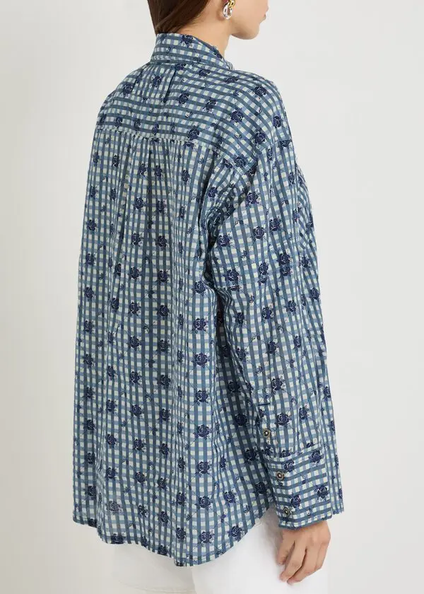 Free People Checked Cotton Shirt - Navy