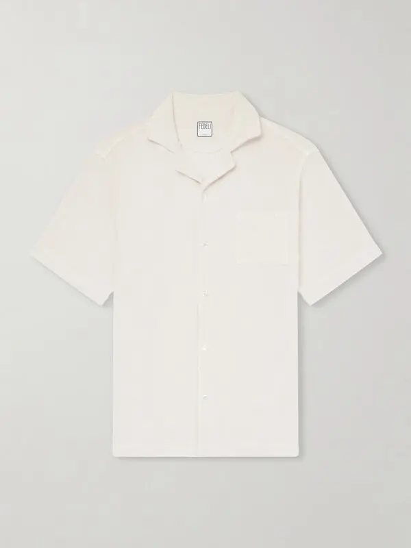 Fedeli Camp-collar Cotton-terry Shirt - Neutrals