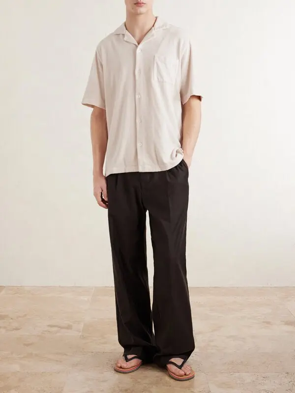 Fedeli Camp-collar Cotton-terry Shirt - Neutrals