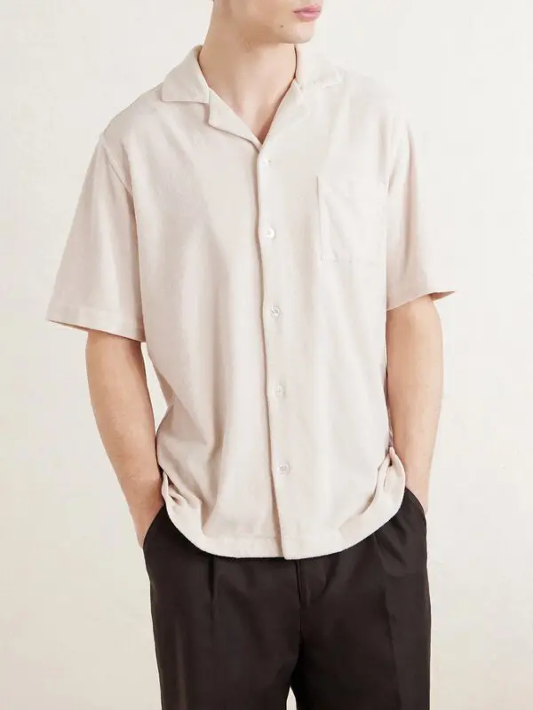 Fedeli Camp-collar Cotton-terry Shirt - Neutrals