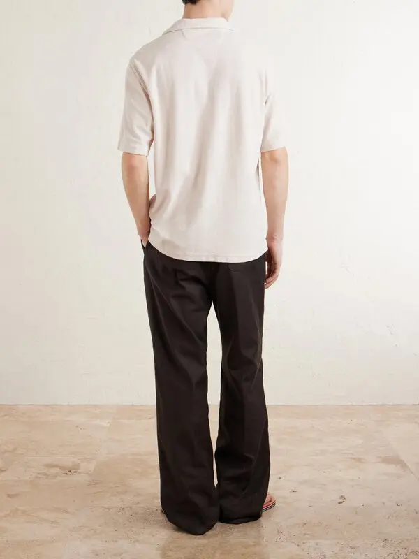 Fedeli Camp-collar Cotton-terry Shirt - Neutrals