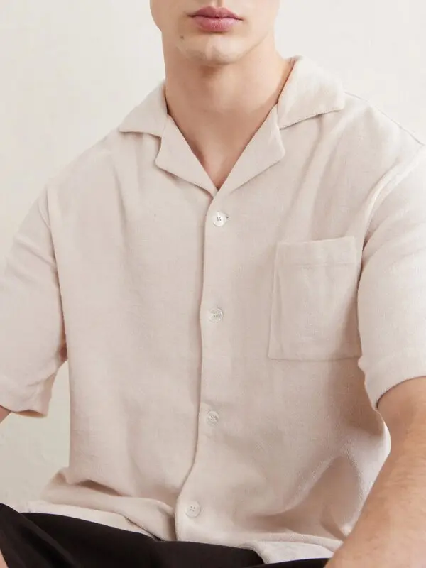 Fedeli Camp-collar Cotton-terry Shirt - Neutrals