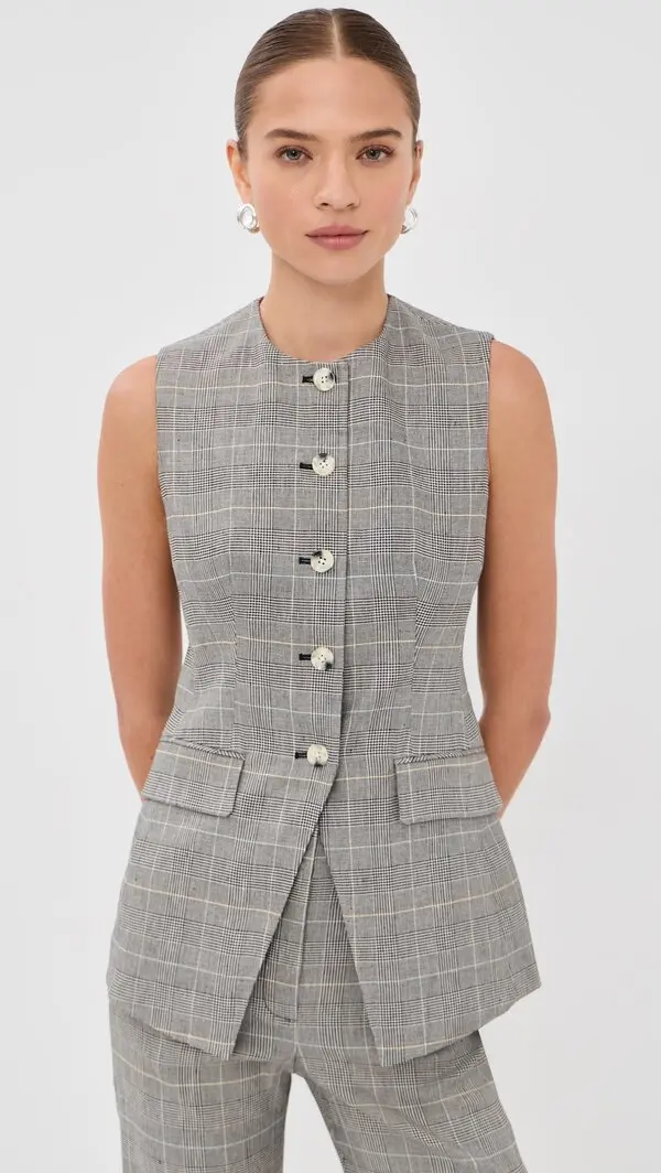 Veronica Beard Lois Plaid Vest - Black Multi