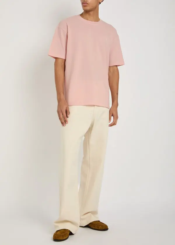 Saint Laurent Logo-embroidered Piqué Cotton-blend T-shirt - Pink