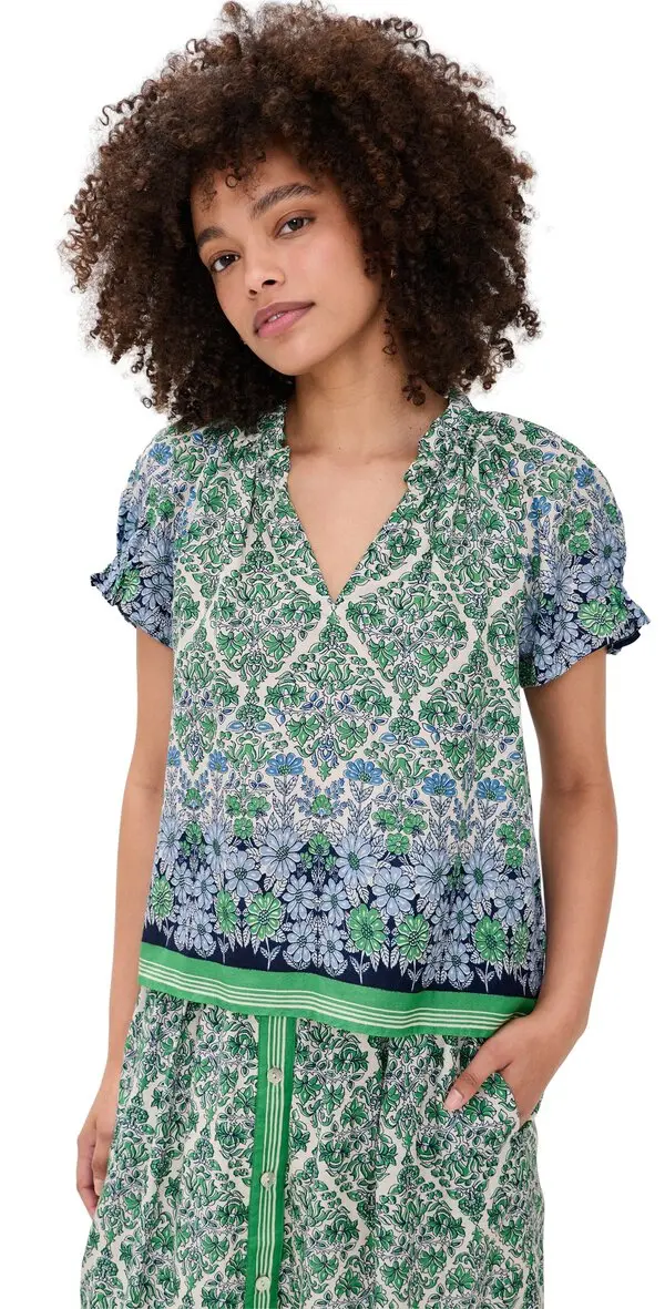 Xirena Aivy Floral Print Short Sleeve Blouse