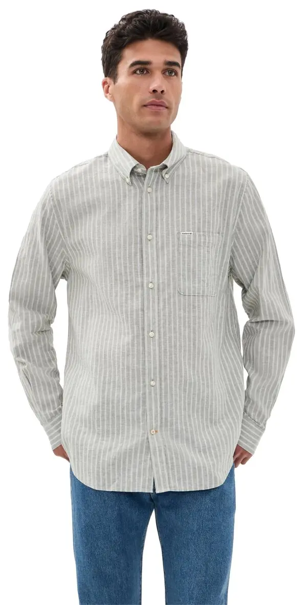 Barbour Nelson Stripe Long Sleeve Tailored Shirt - Bleached Olive