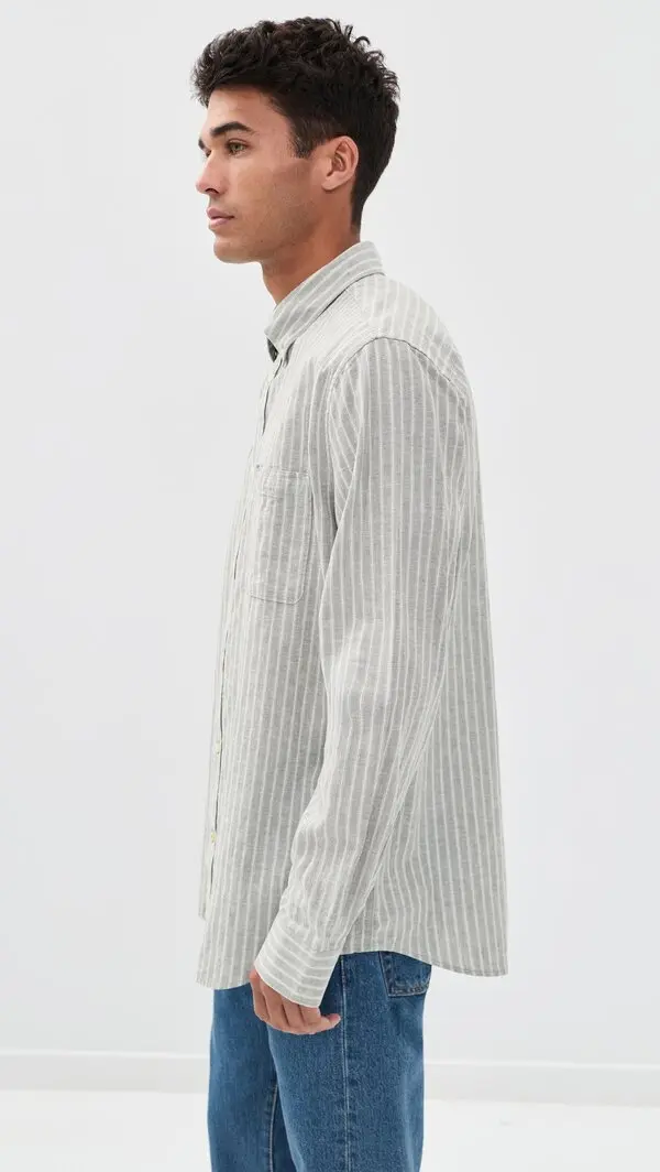 Barbour Nelson Stripe Long Sleeve Tailored Shirt - Bleached Olive