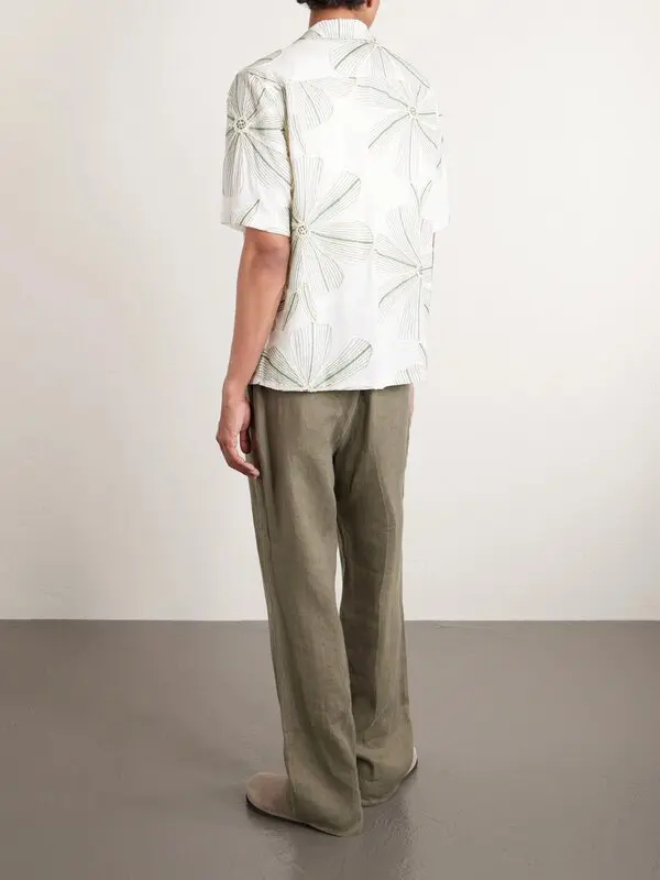 CORRIDOR Camp-collar Floral-appliquéd Poplin Shirt - Green