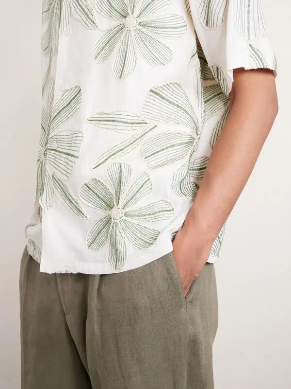 CORRIDOR Camp-collar Floral-appliquéd Poplin Shirt - Green