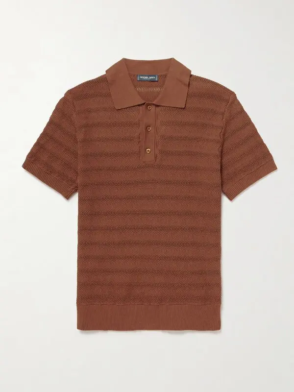Frescobol Carioca Vidal Open-knit Cotton Polo Shirt - Brown