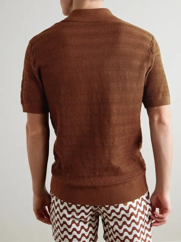 Frescobol Carioca Vidal Open-knit Cotton Polo Shirt - Brown
