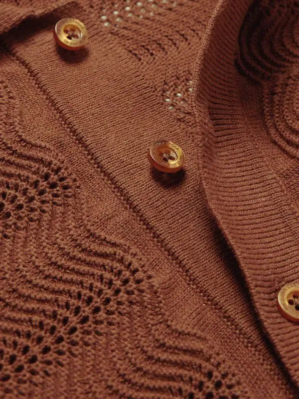 Frescobol Carioca Vidal Open-knit Cotton Polo Shirt - Brown