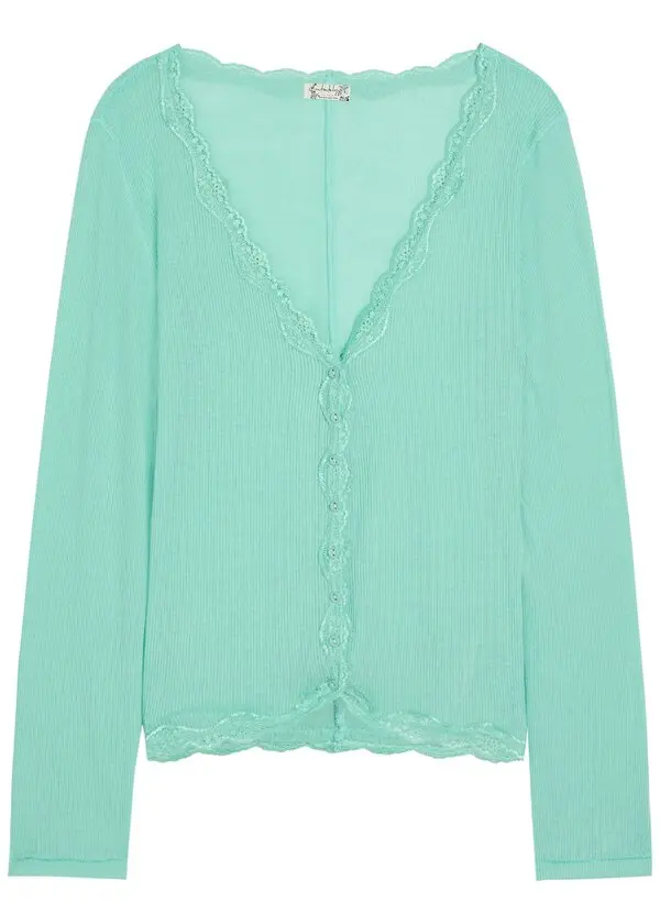 Free People Big Love Lace-trim Knit Cardigan - Light Blue