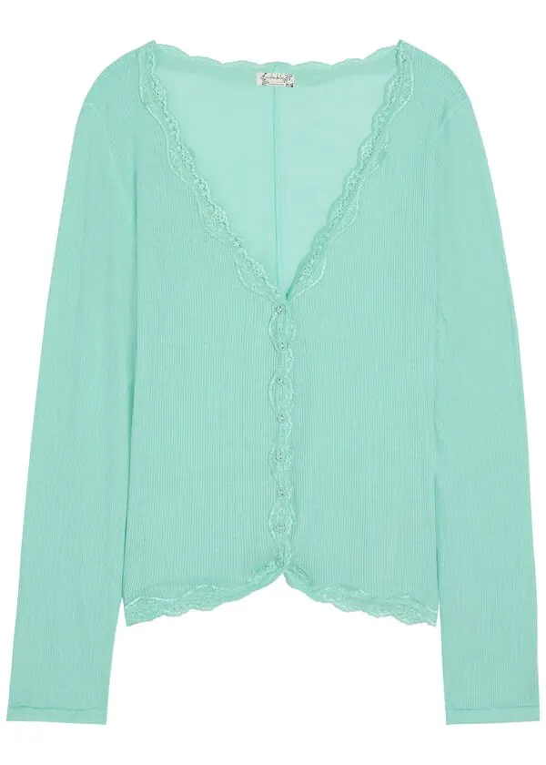 Free People Big Love Lace-trim Knit Cardigan - Light Blue