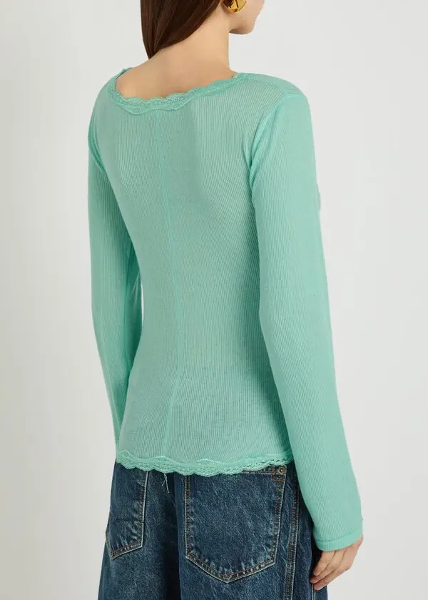 Free People Lace-trim Knit Cardigan - Light Blue
