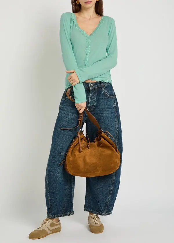 Free People Lace-trim Knit Cardigan - Light Blue