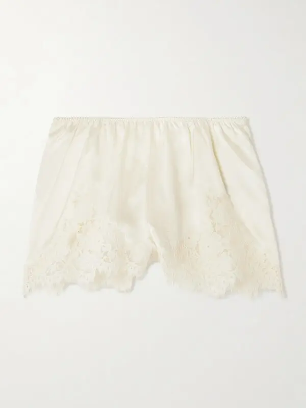 DÔEN Iona Lace-trimmed Silk-satin Shorts - Neutrals