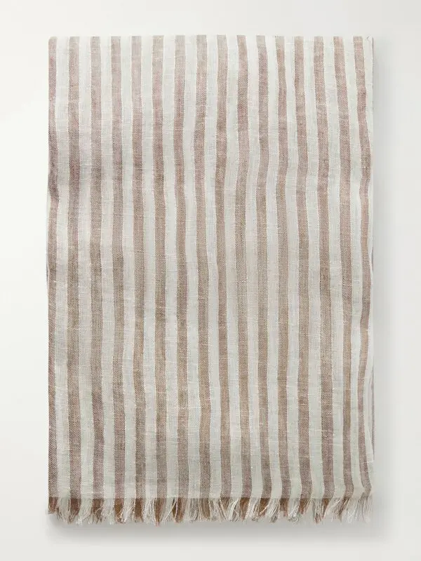 Brunello Cucinelli Fringed Striped Linen-blend Scarf - Neutrals