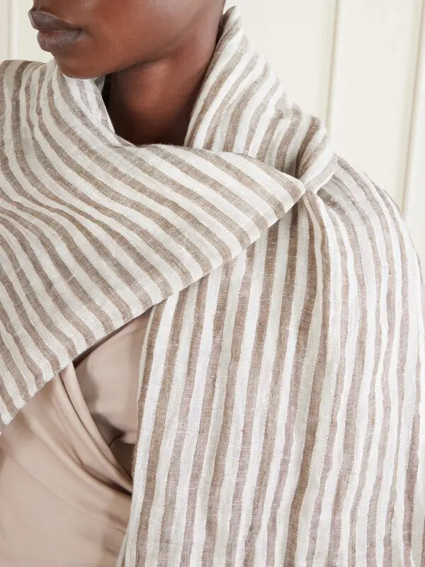 Brunello Cucinelli Fringed Striped Linen-blend Scarf - Neutrals