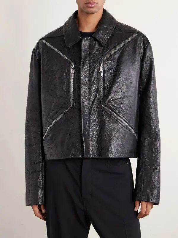 Rick Owens Temple Heizer Mac Textured-leather Jacket - Black