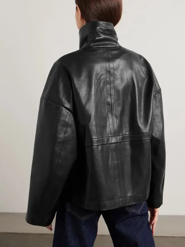 Nour Hammour Park Oversized Textured-leather Jacket - Black