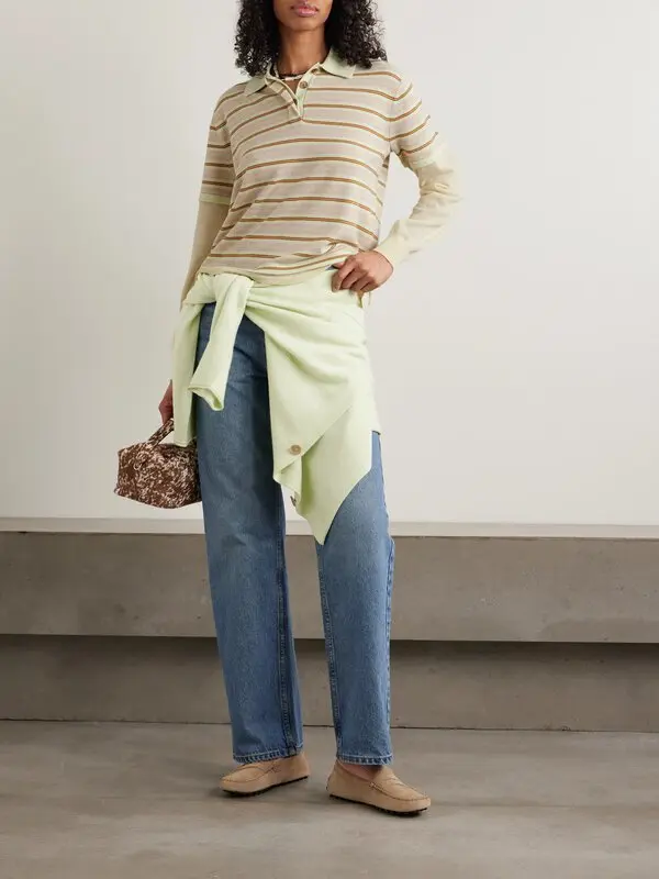 Guest In Residence Layered Striped Cashmere Polo Shirt - Yellow