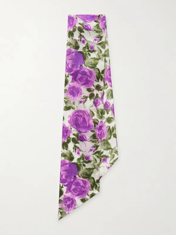 Chloé Floral-print Silk-georgette Scarf - Purple