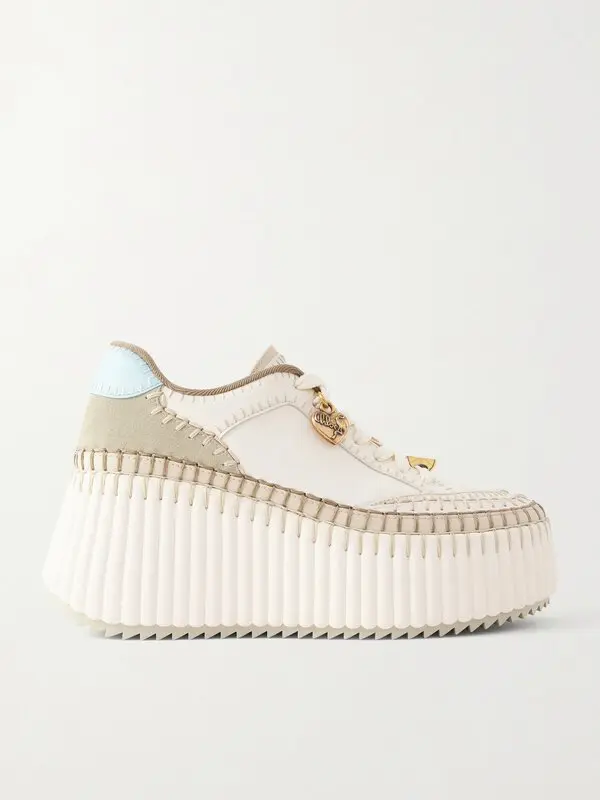 Chloé Nama Patchwork Leather Platform Sneakers - White