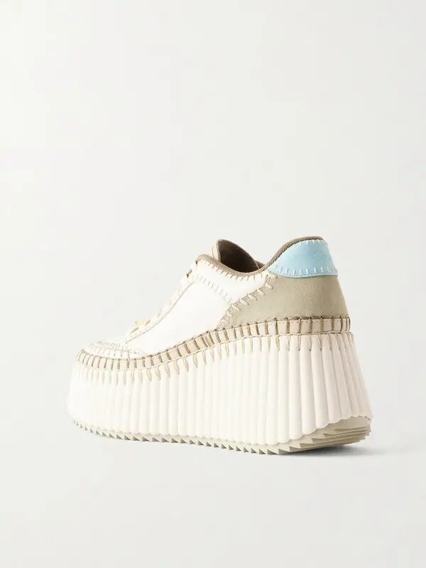 Chloé Nama Patchwork Leather Platform Sneakers - White