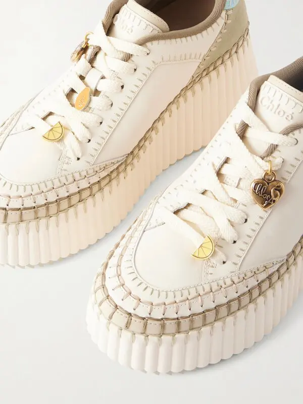 Chloé Nama Patchwork Leather Platform Sneakers - White