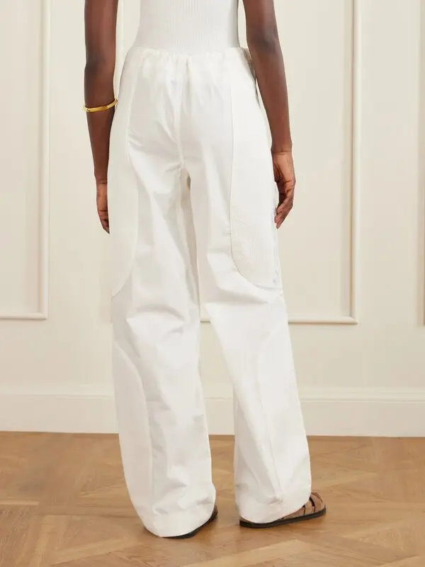 Tory Burch Belted Cotton-jacquard Wide-leg Pants - White