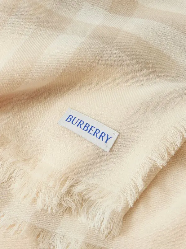 Burberry Frayed Checked Wool Scarf - Neutrals