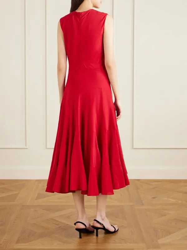 Tory Burch Asymmetric Paneled Cotton And Silk-blend Midi Dress - Red