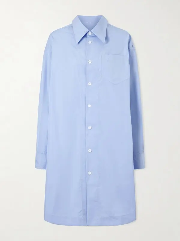Ami Embossed Cotton-poplin Shirt Dress - Blue