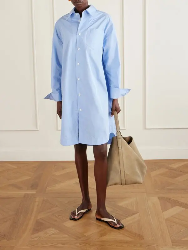 Ami Embossed Cotton-poplin Shirt Dress - Blue