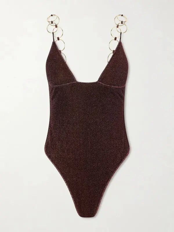 Oseree Lumière Embellished Metallic Swimsuit - Brown