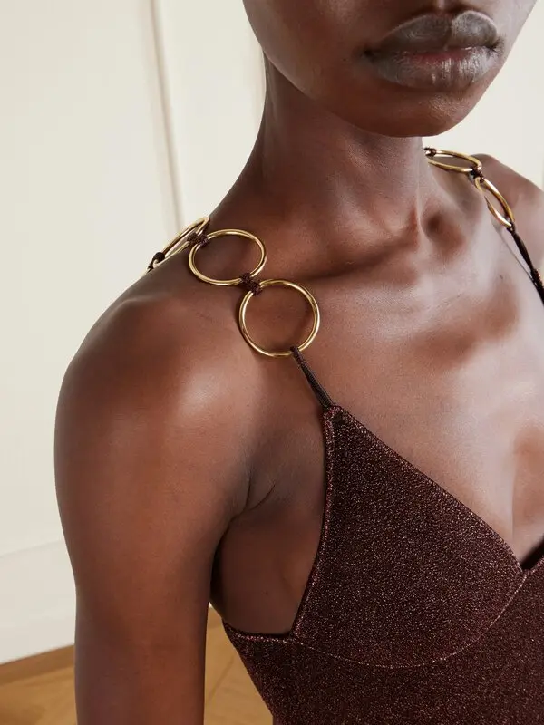 Oseree Lumière Embellished Metallic Swimsuit