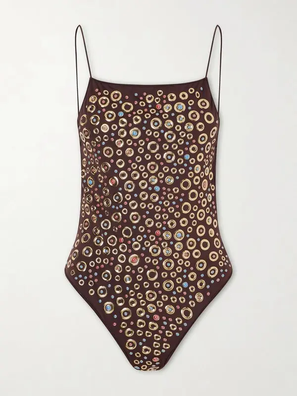 Oseree Studded One Piece Swimsuit - Brown