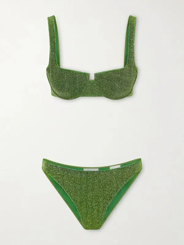Oseree Lumière Metallic Balconette Bikini - Green