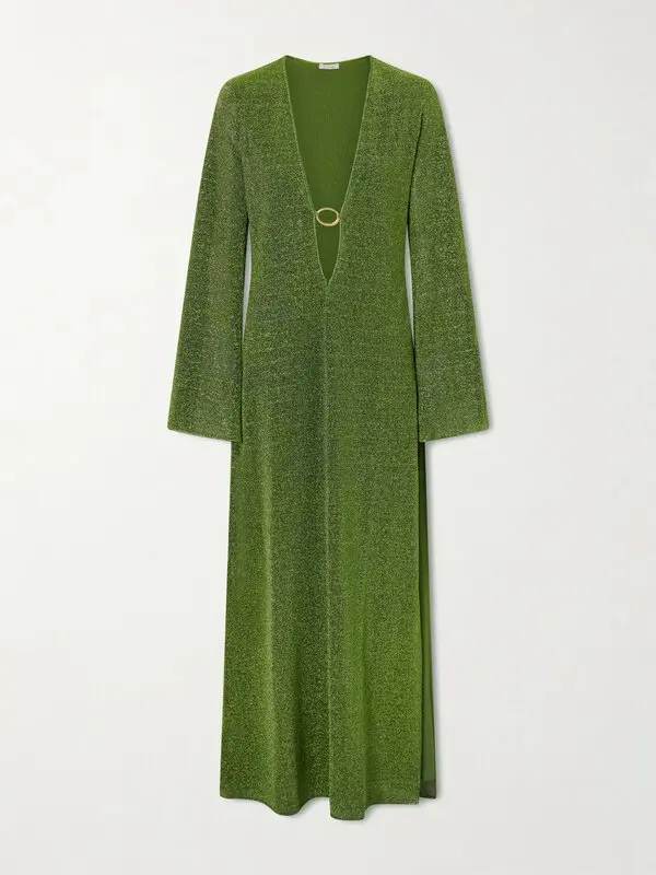 Oseree Lumière Metallic Stretch-knit Kaftan - Green