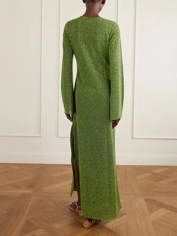 Oseree Lumière Metallic Stretch-knit Kaftan - Green