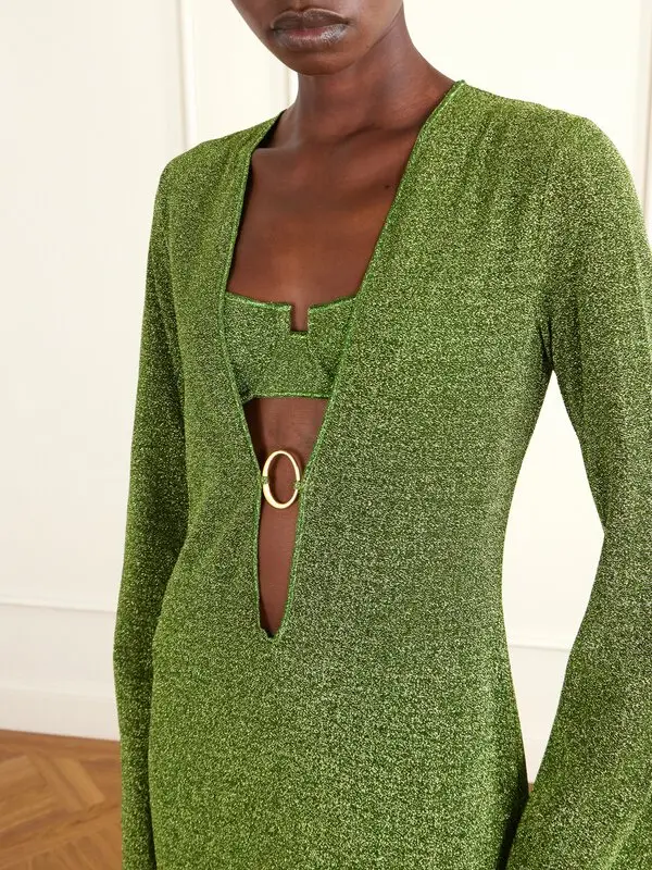 Oseree Lumière Metallic Stretch-knit Kaftan - Green