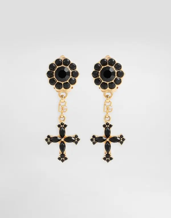 Dolce & Gabbana Cross And Rhinestone Clip On Earrings - Multicolor