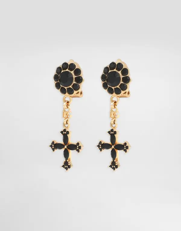 Dolce & Gabbana Cross And Rhinestone Clip On Earrings