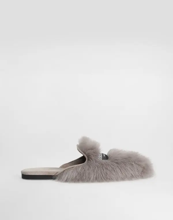 Dolce & Gabbana Shearling And Suede Slippers - Grey