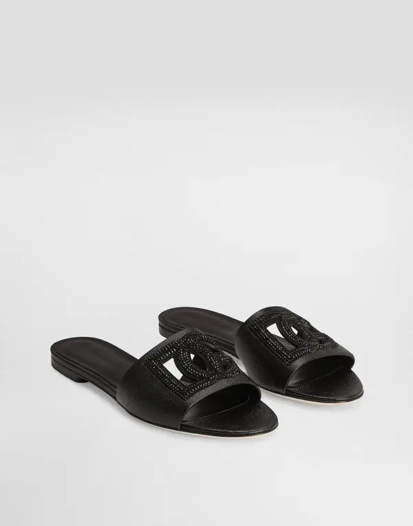 Dolce & Gabbana Suede And Dauphine Calfskin Flat Slippers - Black