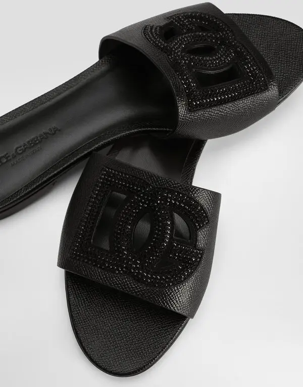 Dolce & Gabbana Suede And Dauphine Calfskin Flat Slippers - Black